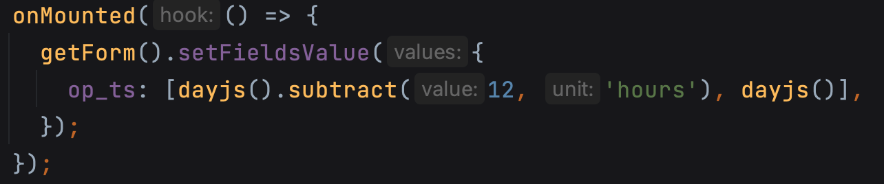 table 搜索框中 我想给一个datepicker 设置一个默认值为当前时间向前推12小时到当前时间 请问应该怎么做 · Issue #2048 · vbenjs/vue-vben ...