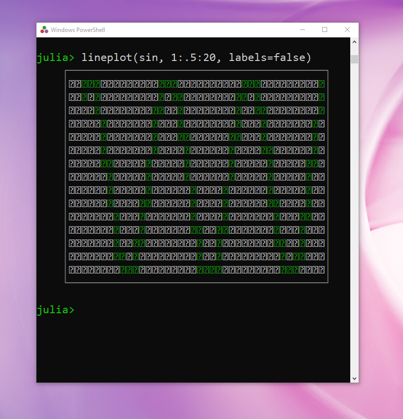 Plots don't look good on windows powershell · Issue #110 · JuliaPlots/UnicodePlots.jl · GitHub