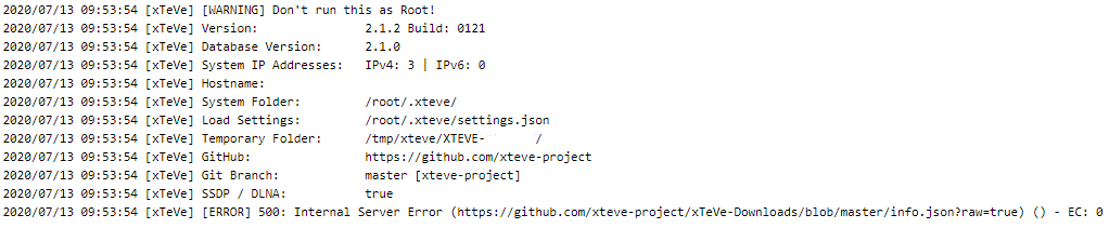 xTeVe won't start if GitHub reports HTTP 500 · Issue #159 · xteve-project/xTeVe · GitHub