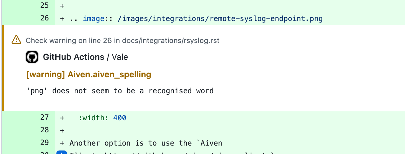 Write a vale rule to check that all images have alt text · Issue #1130 · aiven/devportal · GitHub