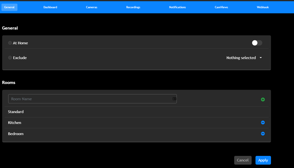 Room entry not saving, and not presenting saved rooms into dropdown of cameras "Select Room ...