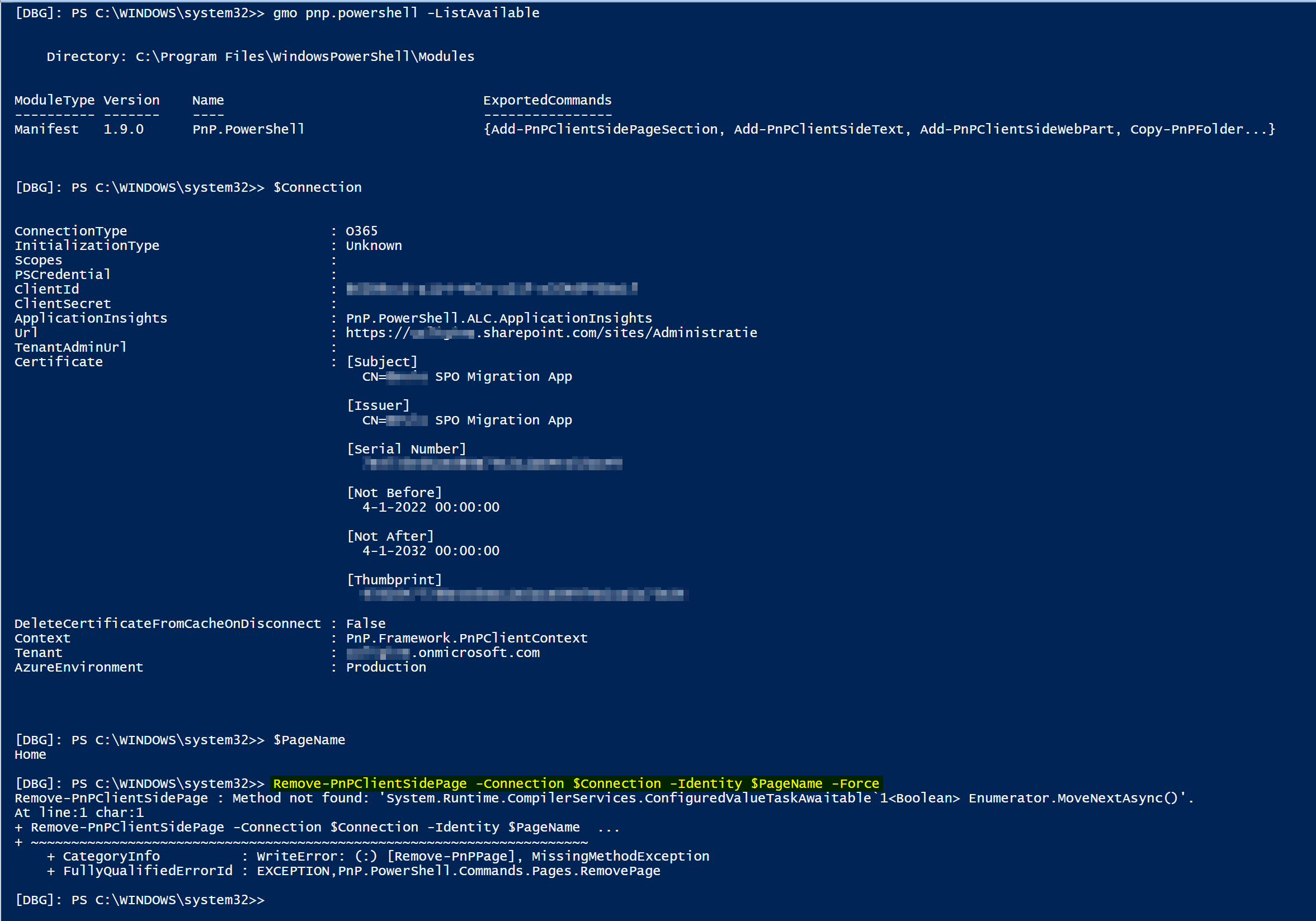 [BUG] Remove-PnPClientSidePage : Method not found · Issue #1505 · pnp/powershell · GitHub