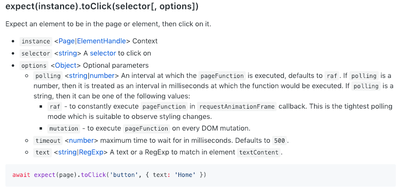 toClick timeout option is NOT respected. · Issue #202 · argos-ci/jest-puppeteer · GitHub