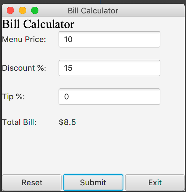 GitHub - TayshawnH/Bill-Calculator: Restaurant meal calculator.