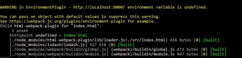 WARNING in EnvironmentPlugin - http://localhost:8000/ environment ...