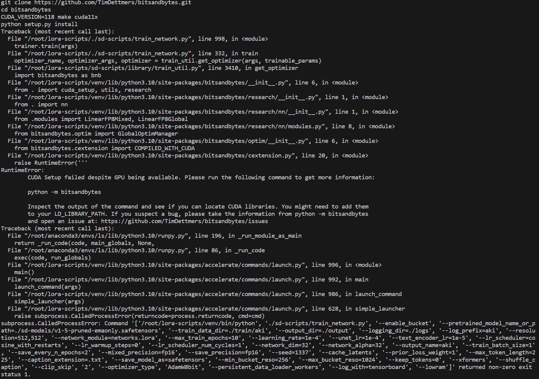 Cuda Setup Failed Despite Gpu Being Available · Issue 873 · Kohya Sssd Scripts · Github