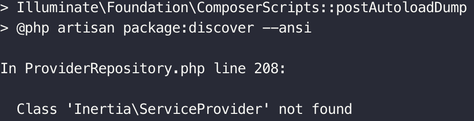 Bug Class Inertiaserviceprovider Not Found When Using No Dev Composer Flag · Issue 381 