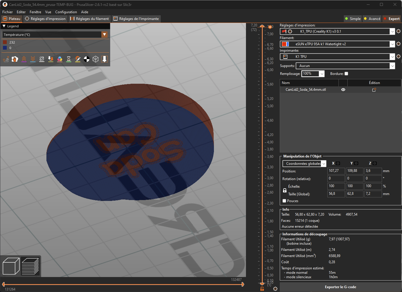 First or both layers temperature set in filament settings not applied to the sliced object ...
