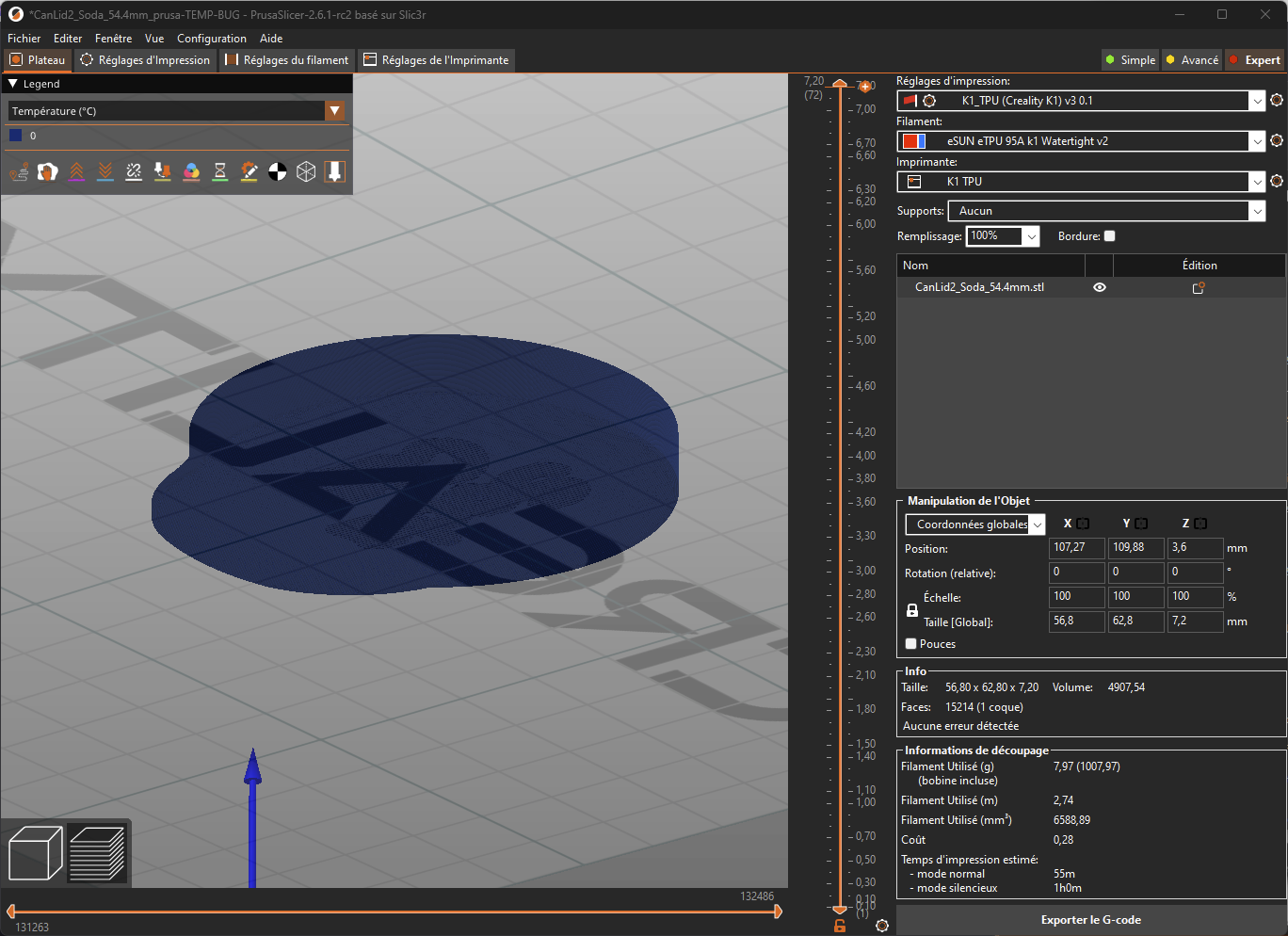 First or both layers temperature set in filament settings not applied to the sliced object ...