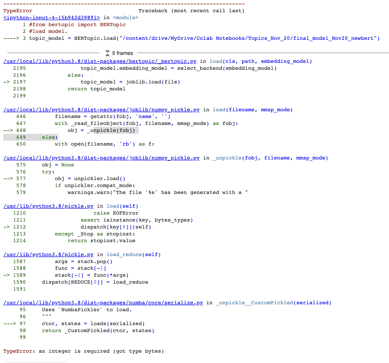BERTopic.load() Error · Issue #863 · MaartenGr/BERTopic · GitHub