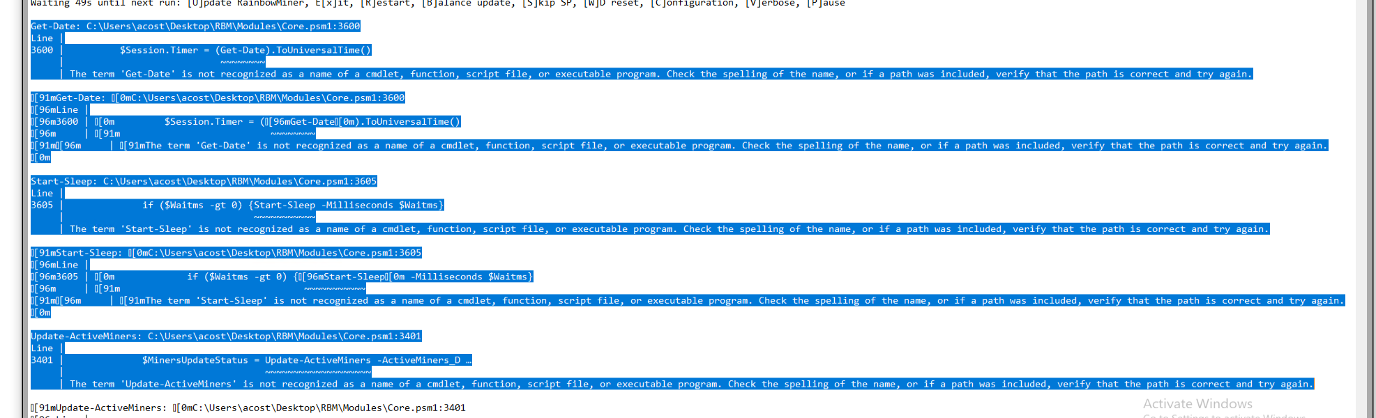 Error Loop in PowerShell · Issue #1770 · RainbowMiner/RainbowMiner · GitHub