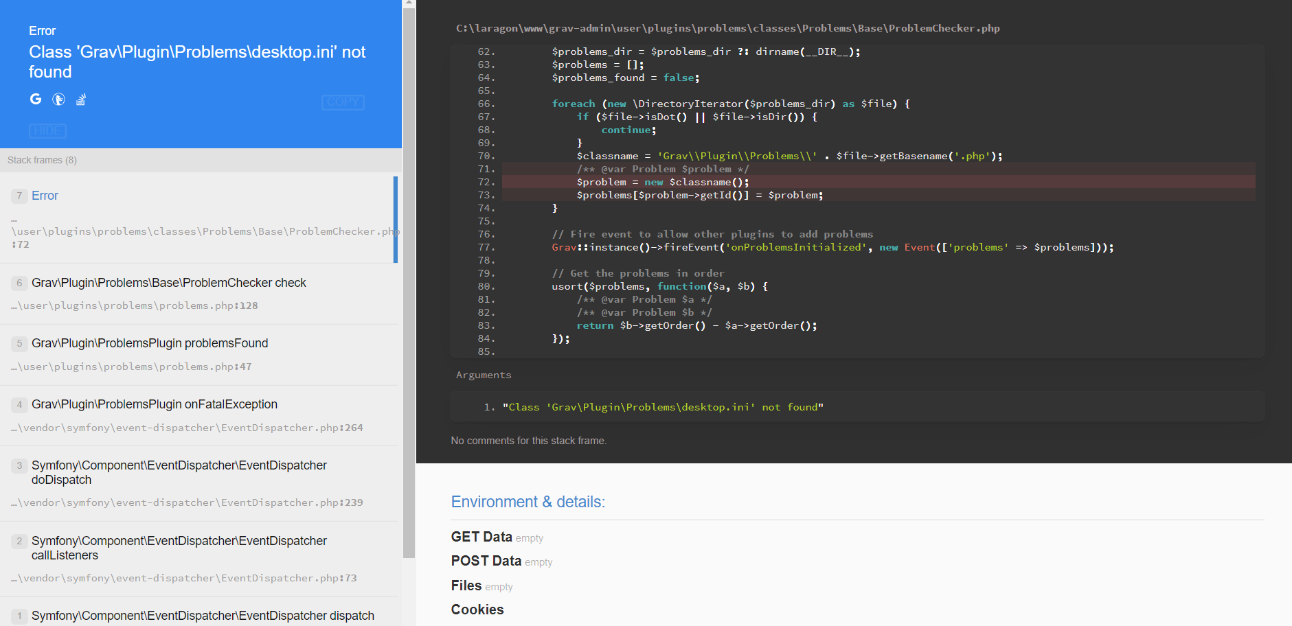 Class 'Grav\Plugin\Problems\desktop.ini' not found · Issue #32 · getgrav/grav-plugin-problems ...