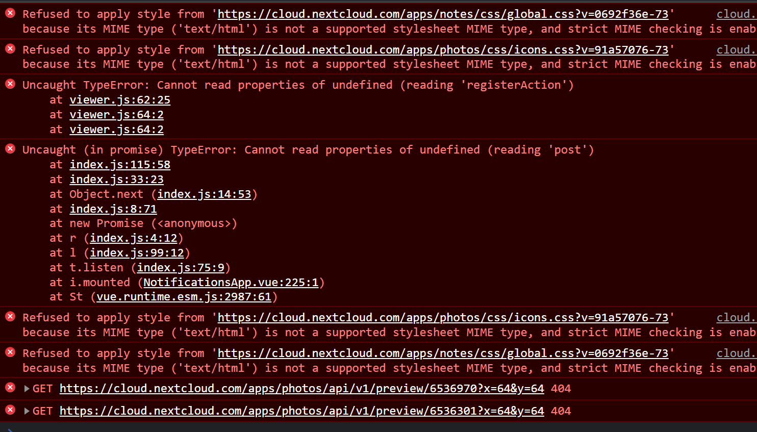 Multiple Errors When Loading The Photos App On Nc25 Rc1 · Issue 1296 · Nextcloudphotos · Github 6494