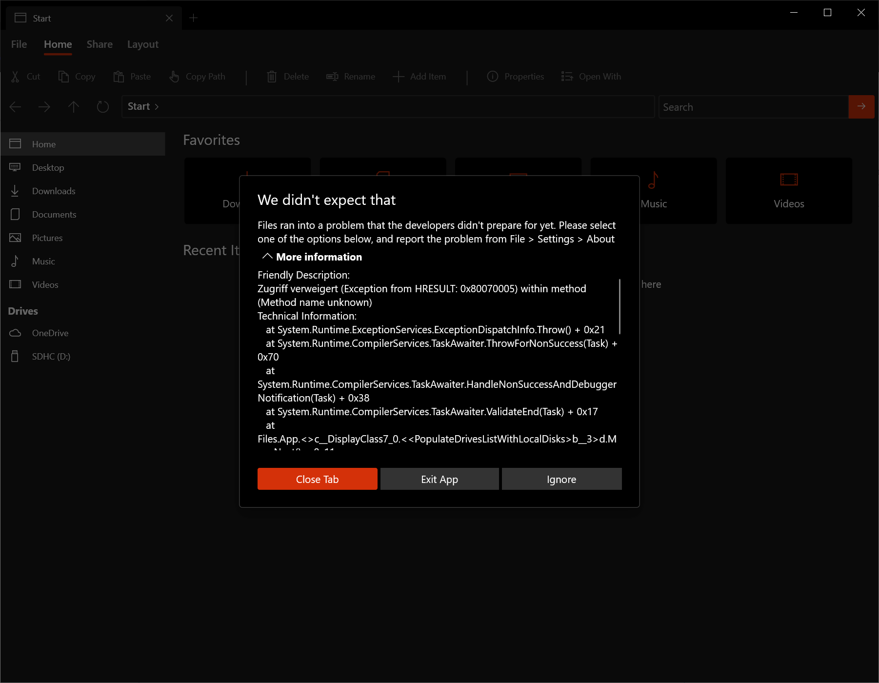 When first installing and opening the app from the Store, it shows a ...