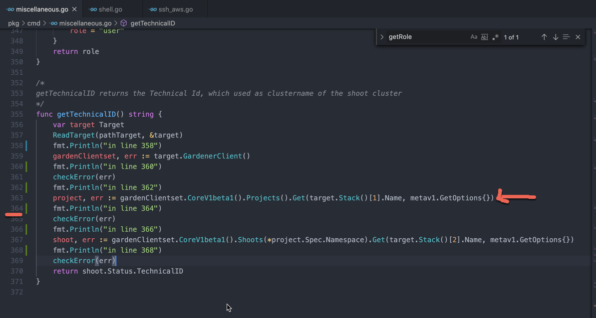 gardenctl ssh returns `Error parsing parameter '--filters': Expected: '=', received: 'EOF' for ...