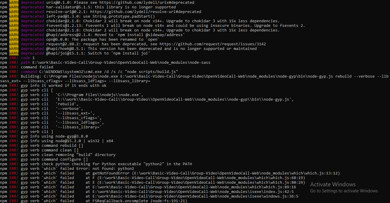 node-sass installation failed · Issue #247 · AgoraIO/Basic-Video-Call · GitHub