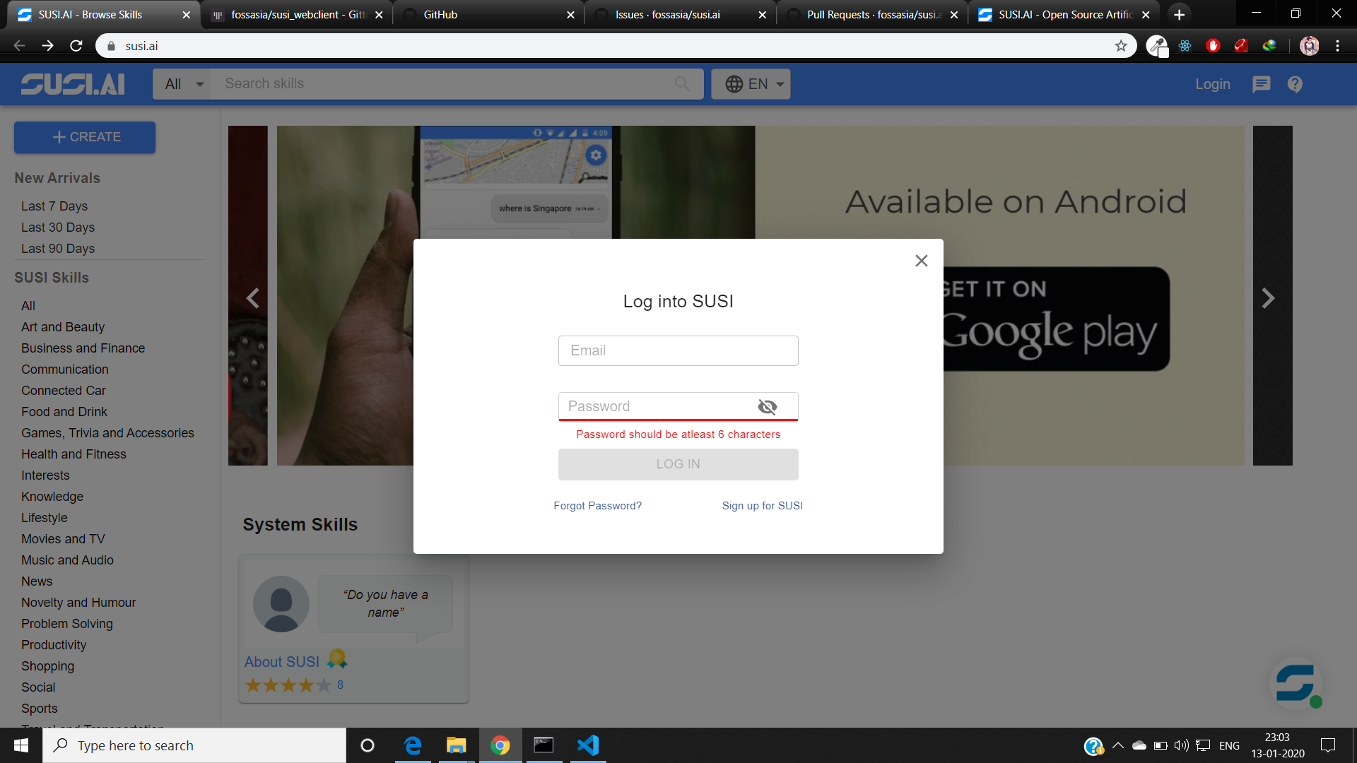 Error message display while entering password in login window · Issue #3277 · fossasia/susi.ai ...
