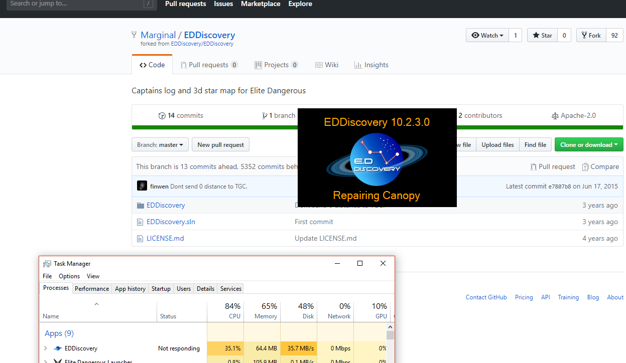 Stuck in launch - "Repairing Canopy" · Issue #2202 · EDDiscovery/EDDiscovery · GitHub