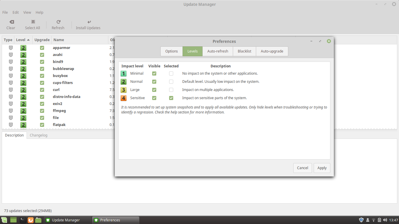 Mint Update Settings > Level selection > Doesn't work · Issue #547 · linuxmint/mintupdate · GitHub