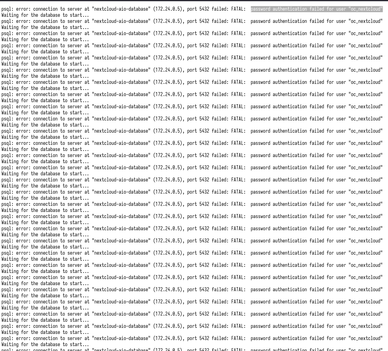 'nextcloud-aio-nextcloud' container fails to connect to database · nextcloud all-in-one ...