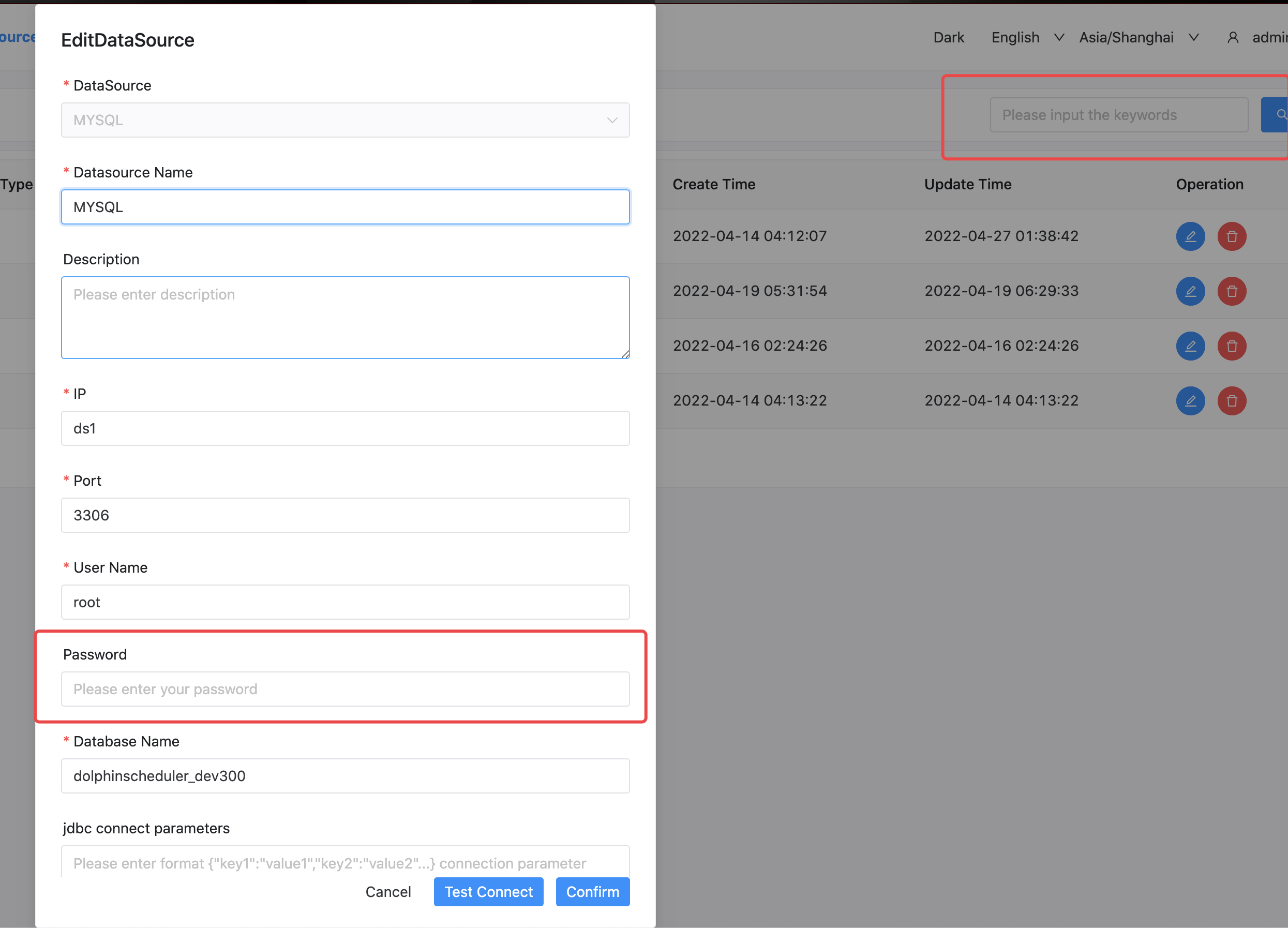 [Bug] [DataSource] the password echo is empty · Issue #9799 · apache/dolphinscheduler · GitHub