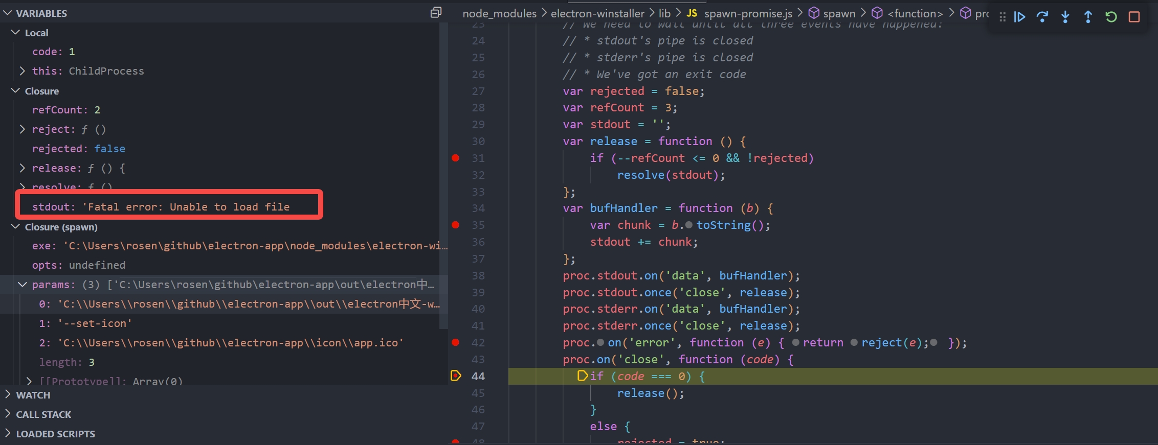 `setupIcon` config failed when `productName` contains chinese character ;`Fatal error: Unable to ...