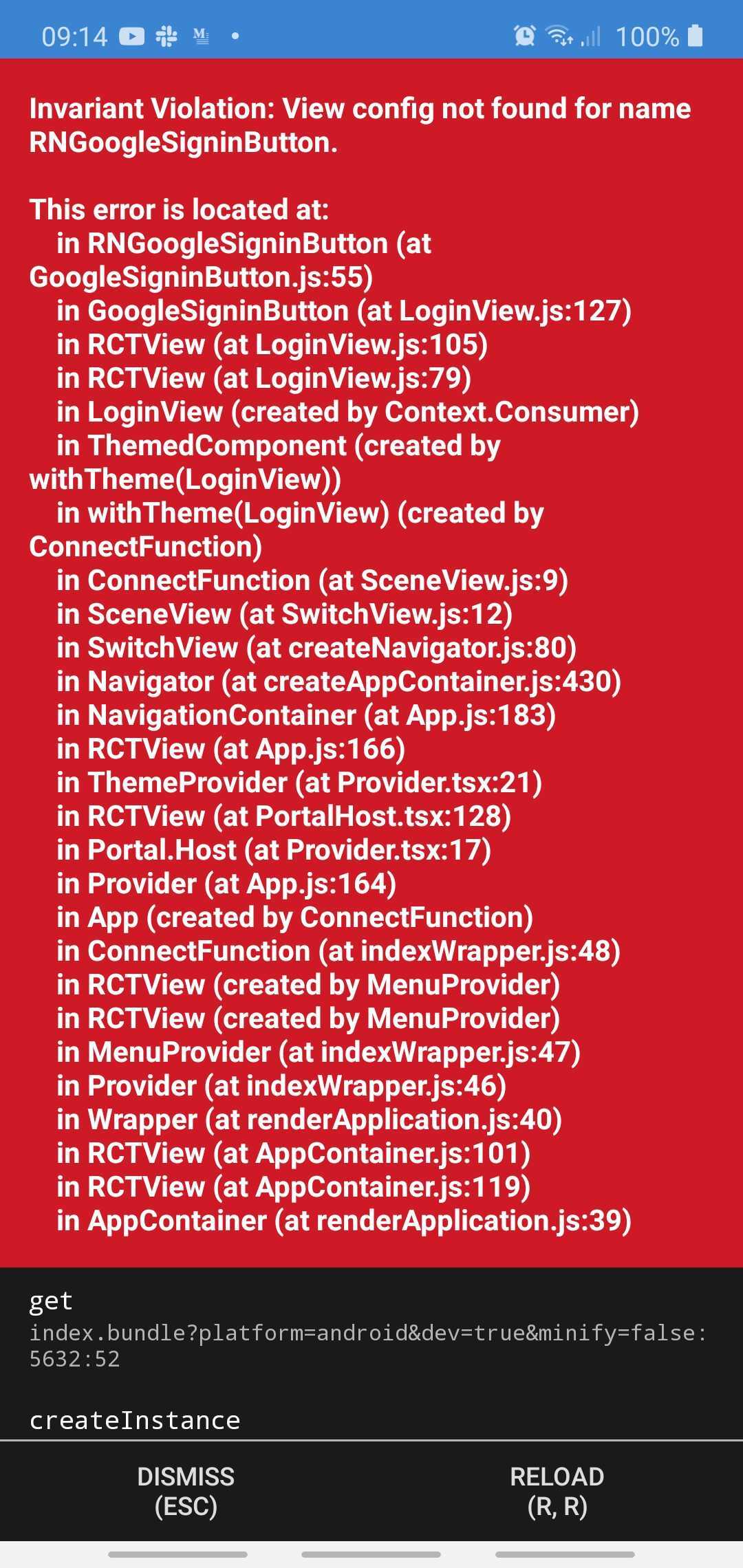 Invariant Violation: View config not found for name RNGoogleSigninButton. · Issue #871 · react ...