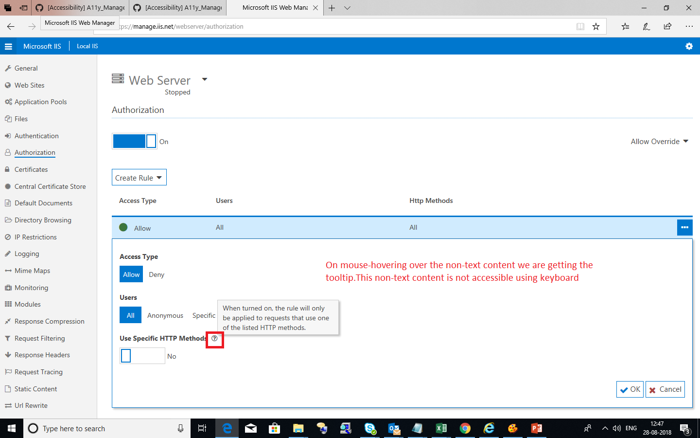 [Accessibility] A11y_Manage.IIS.Net_Web Server_Authorization_Keyboard: On mouse-hovering at non ...