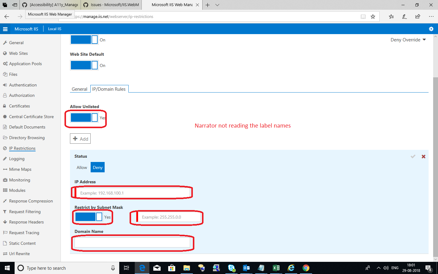 [Accessibility] A11y_Manage.IIS.Net_Web Server_Authentication_Screen Reader: Narrator is not ...