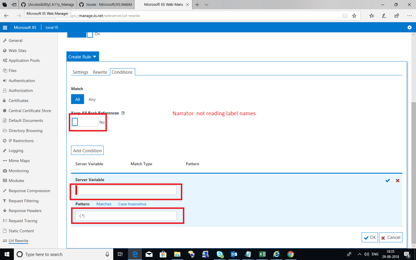 [Accessibility] A11y_Manage.IIS.Net_Web Server_Authentication_Screen Reader: Narrator is not ...