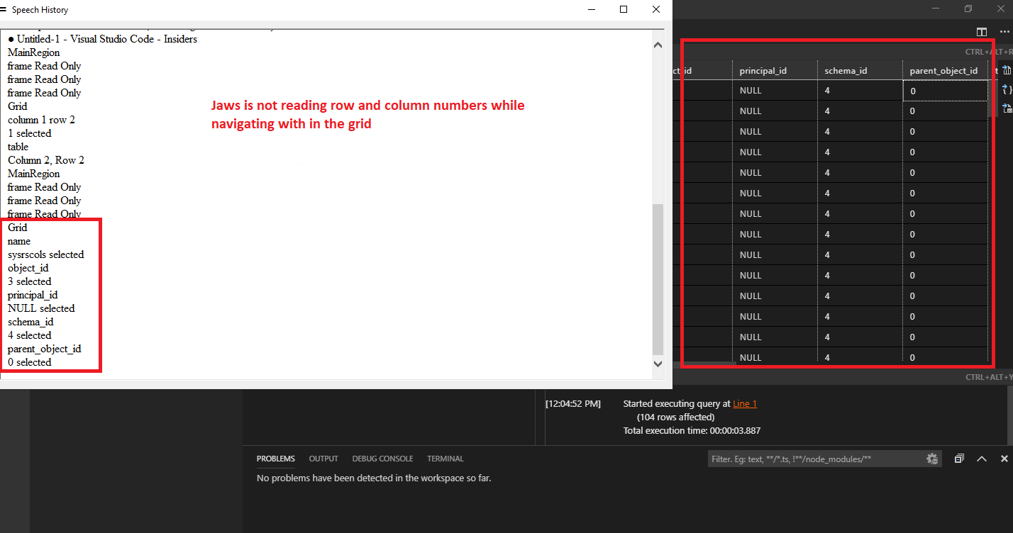A11y_mssql for VSCode_Results Tab_Screen Reader: Jaws is not reading row numbers and column ...