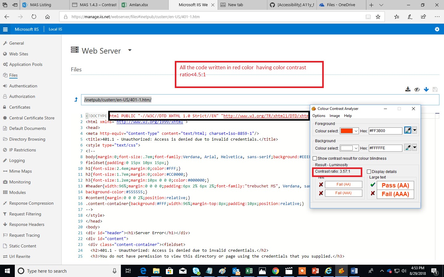 [Accessibility] A11y_Manage.IIS.Net_Web Server Files Editor_Color Contrast: Color contrast ratio is
