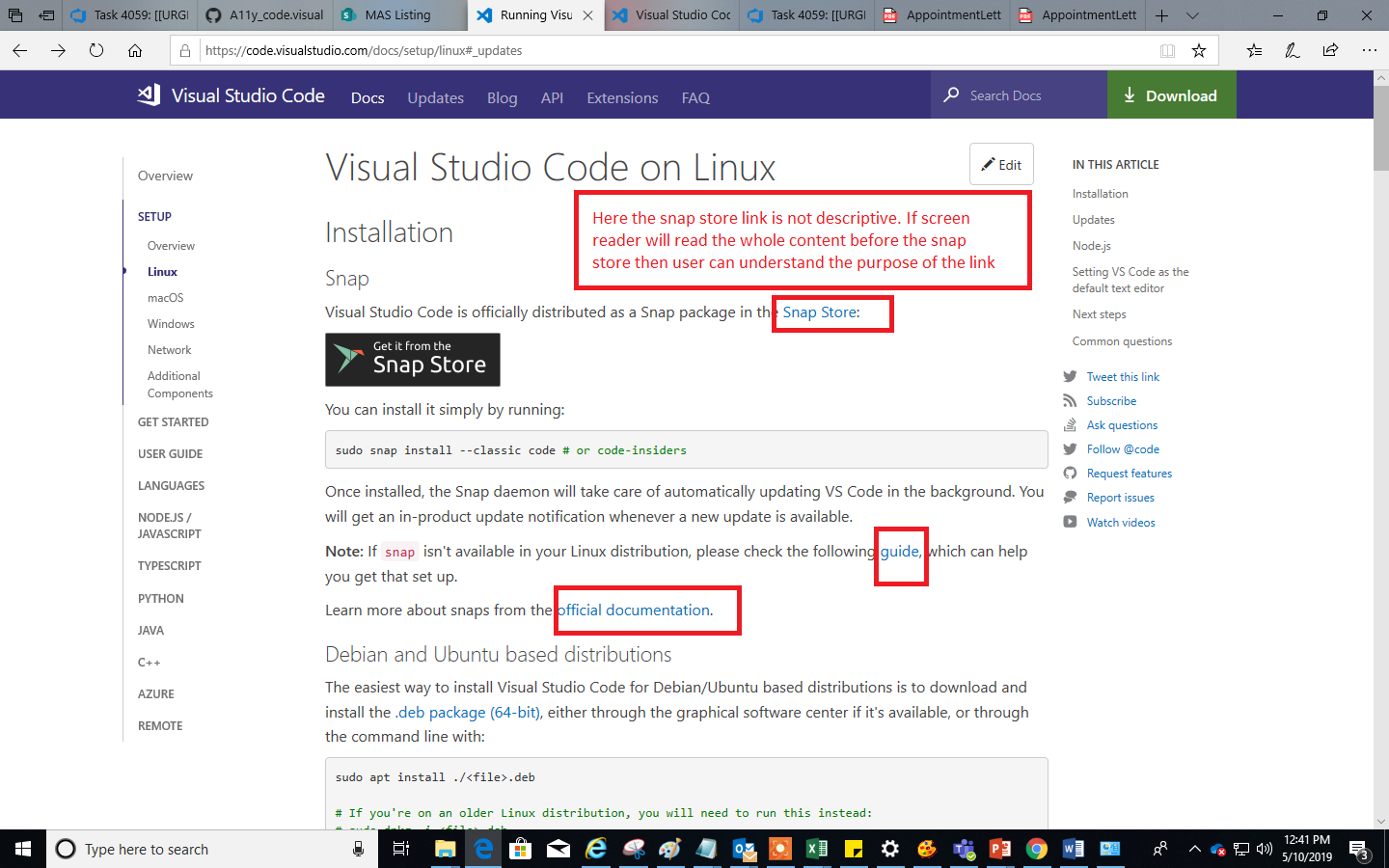 A11y_code.visualstudio.com(CELA-P1)_VS Code FAQ_Link Purpose: Link purpose is not unique and ...