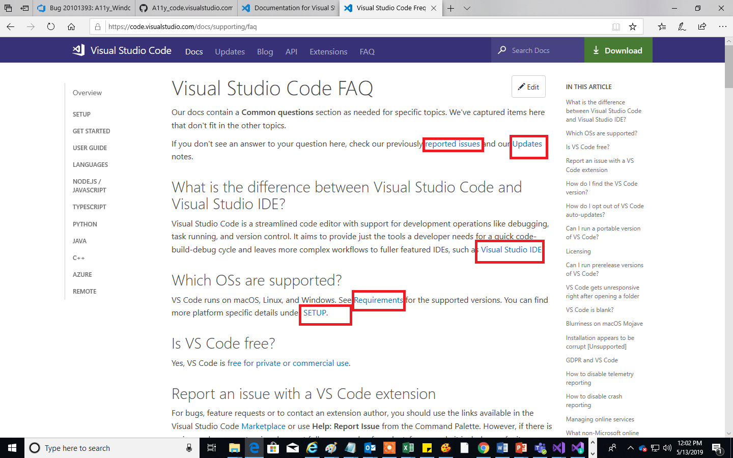 A11y_code.visualstudio.com(CELA-P1)_VS Code FAQ_Link Purpose: Link purpose is not unique and ...