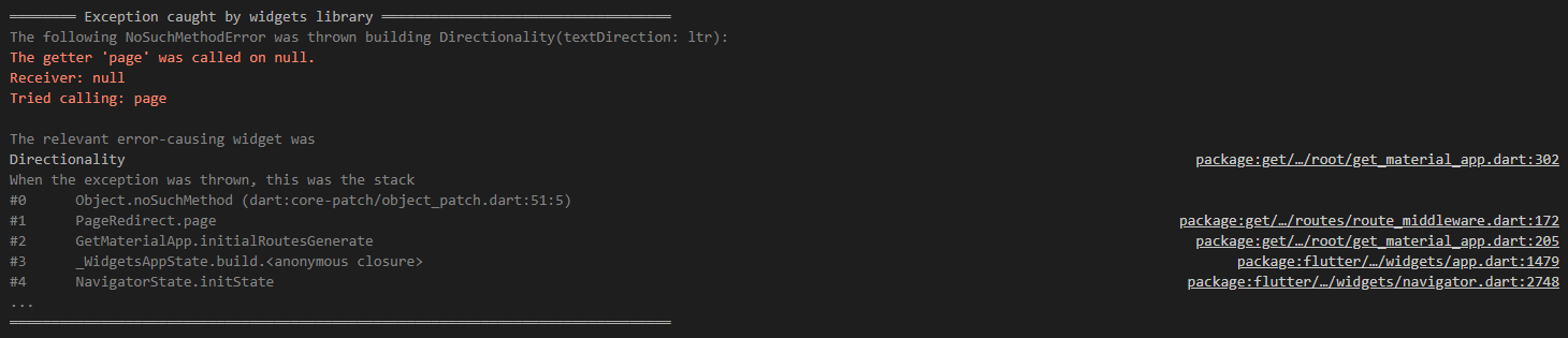 "getPages:" in "GetMaterialApp" throws error "the getter 'page' was called on null" if "home ...