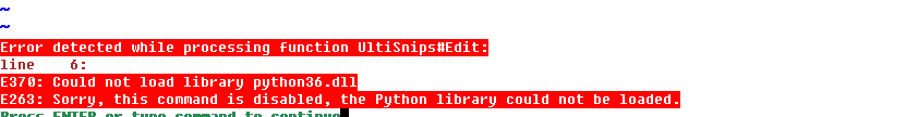 Could not load python36.dll (screenshot provided) · Issue #1349 · SirVer/ultisnips · GitHub