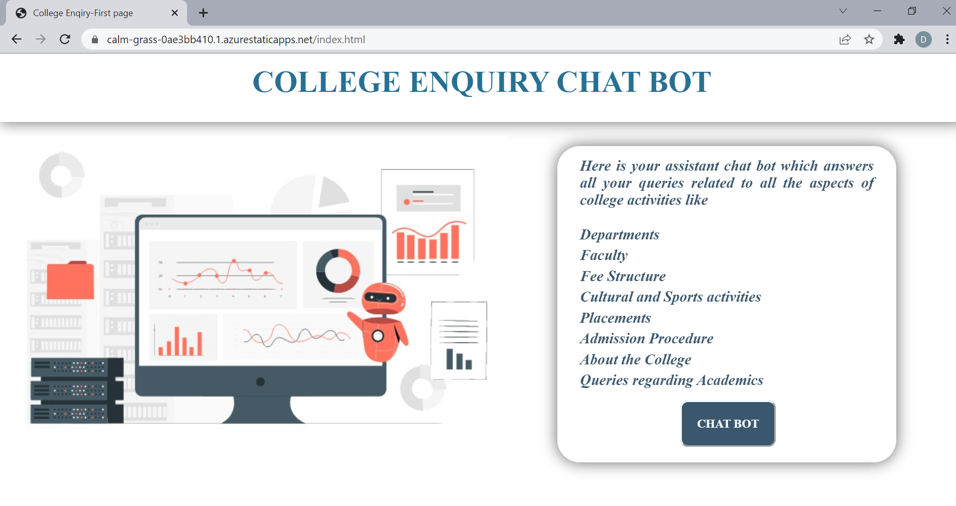 GitHub - dvlaasya2001/College-enquiry-Chat-Bot: A chat bot is designed which helps the students ...