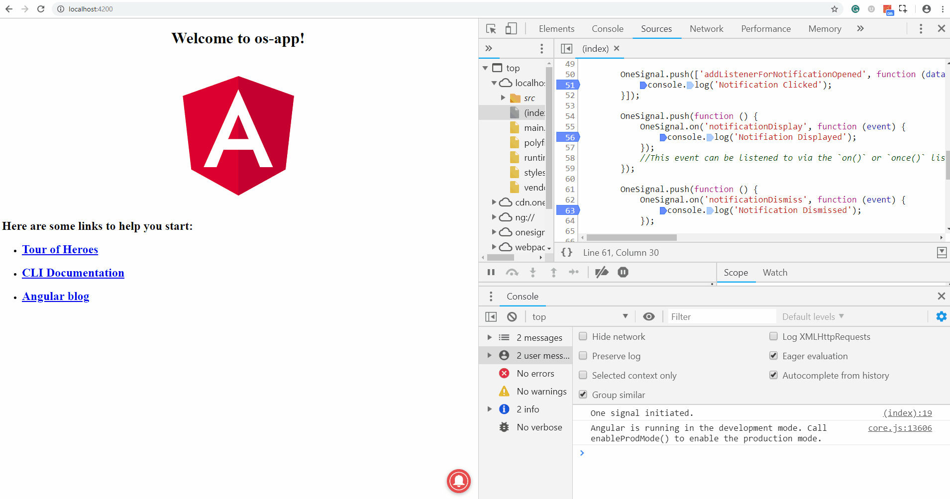 addListenerForNotificationOpened OneSignal callback is not getting called (CORS error & CORB ...
