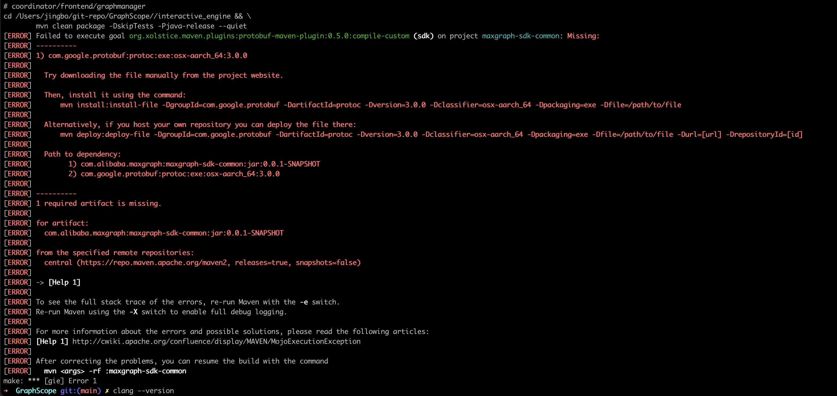 [BUG] build failed on mac · Issue #1818 · alibaba/GraphScope · GitHub