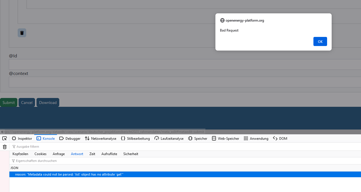 oep metadata edit web interface broken · Issue #1154 · OpenEnergyPlatform/oeplatform · GitHub