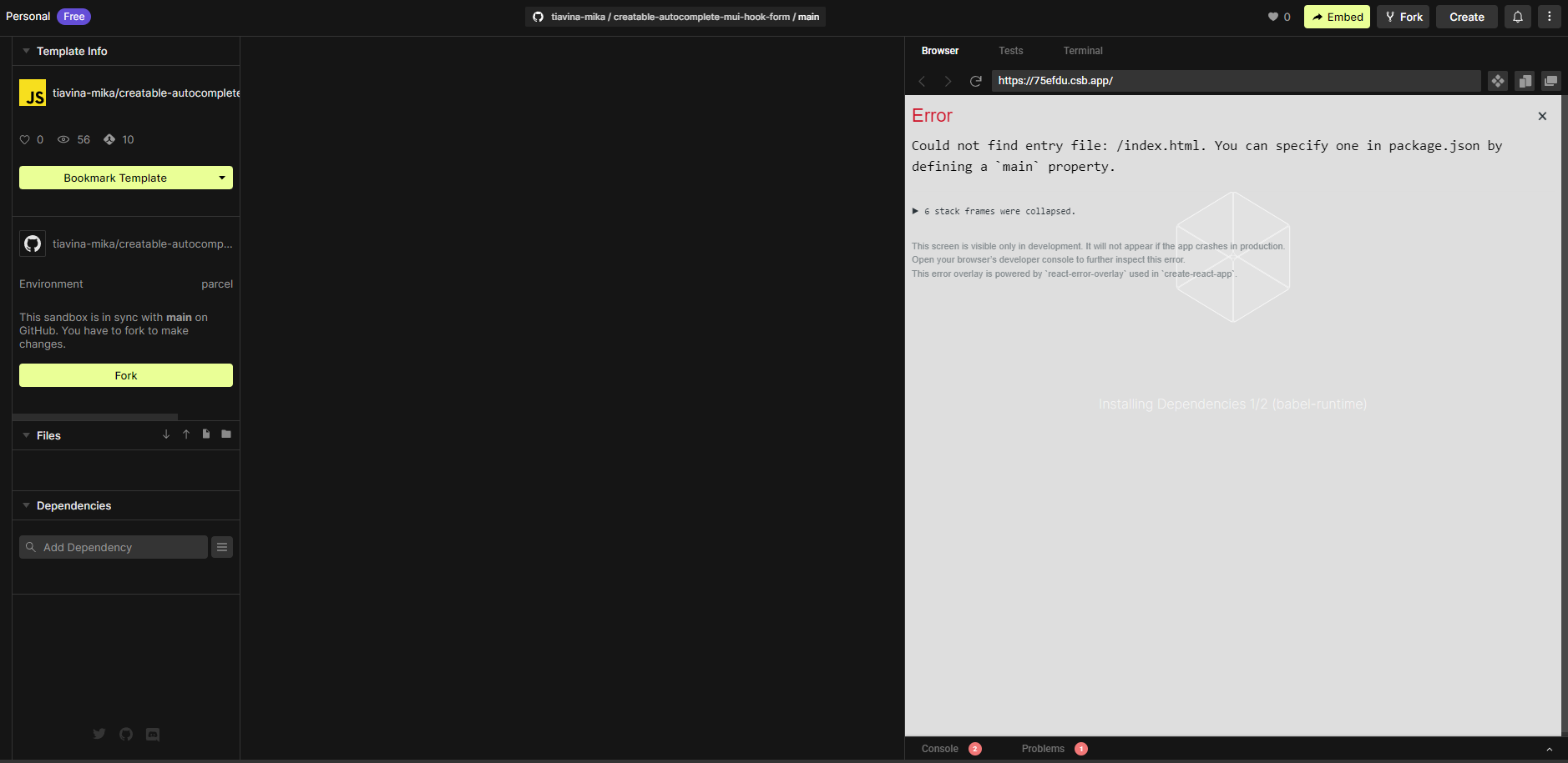 GitHub repository sandboxes are not fetched · Issue #6443 · codesandbox ...