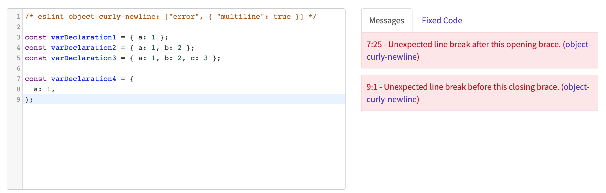 object-curly-newline enforce either multiline or single line · Issue #13184 · eslint/eslint · GitHub