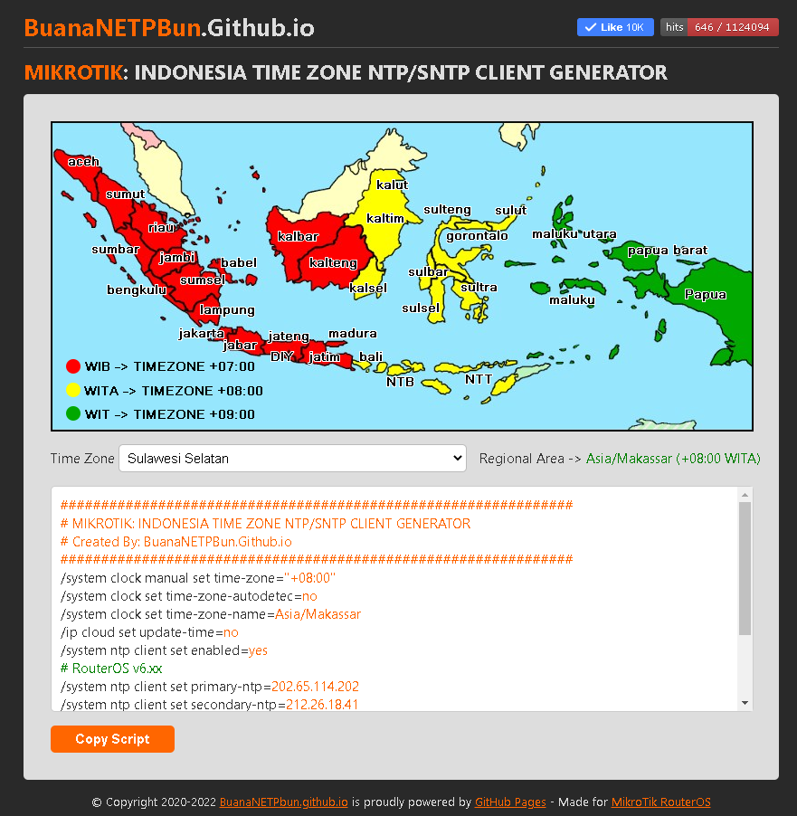 Indonesia Time Zone NTP SNTP Client MikroTik Generator BuanaNETPBun 