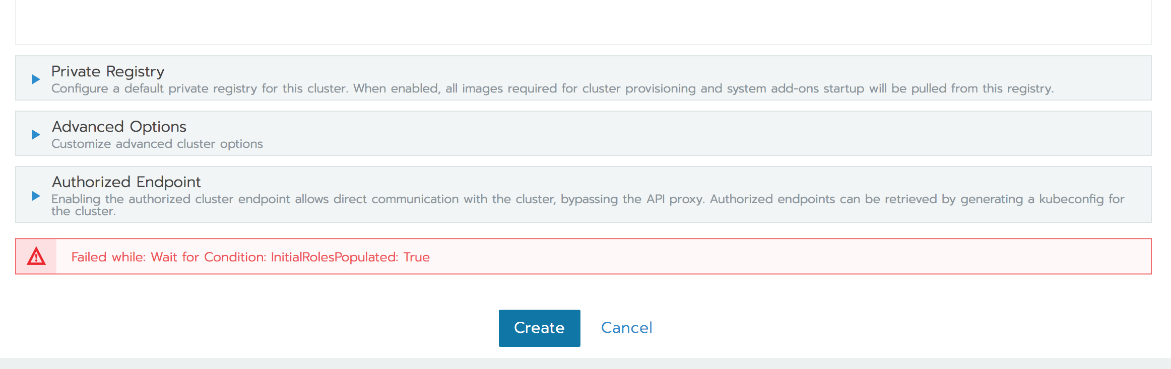 Failed While Wait For Condition Initialrolespopulated True Error Seen When Trying To
