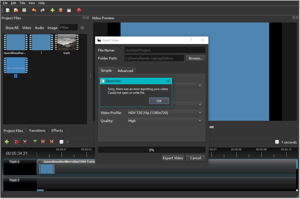 Win10 won't let save or export my finished video. I allowed launch.exe to change files, but it ...