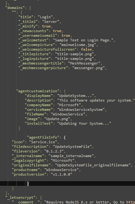 add agentcustomization & agentFileInfo in config.json And error when restart meshcentral · Issue ...