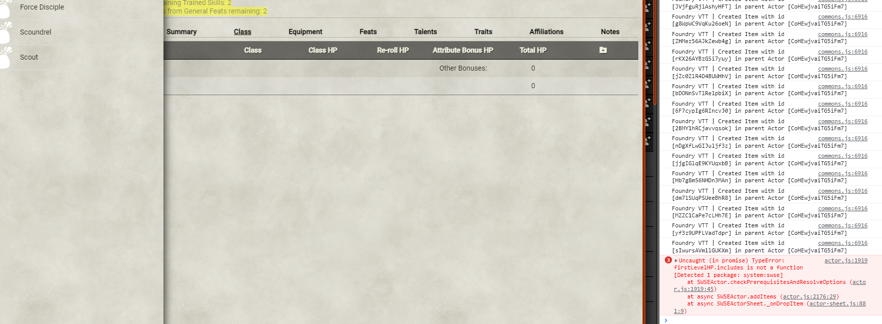 [Bug] First level class · Issue #327 · kypvalanx/Foundry-VTT-StarWars-SagaEdition · GitHub