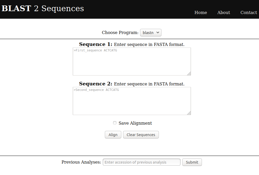 GitHub - gregorysprenger/BLAST2Sequences: Recreation of the web-based ...