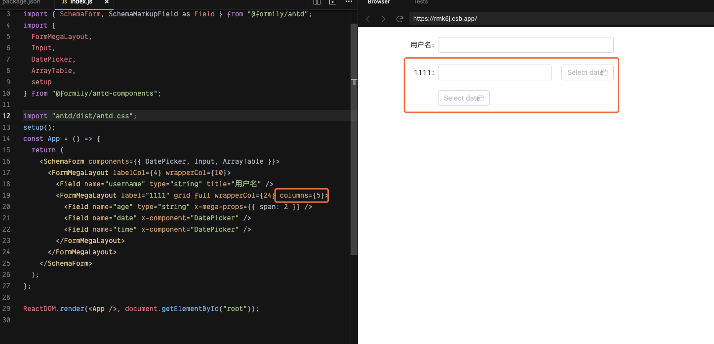 antd3 FormMegaLayout 栅格布局 columns 无效 · Issue #955 · alibaba/formily · GitHub