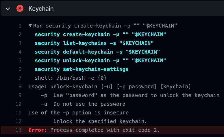 [macOS] Keychain "Process completed with exit code 2." · Issue #4229 · actions/runner-images ...